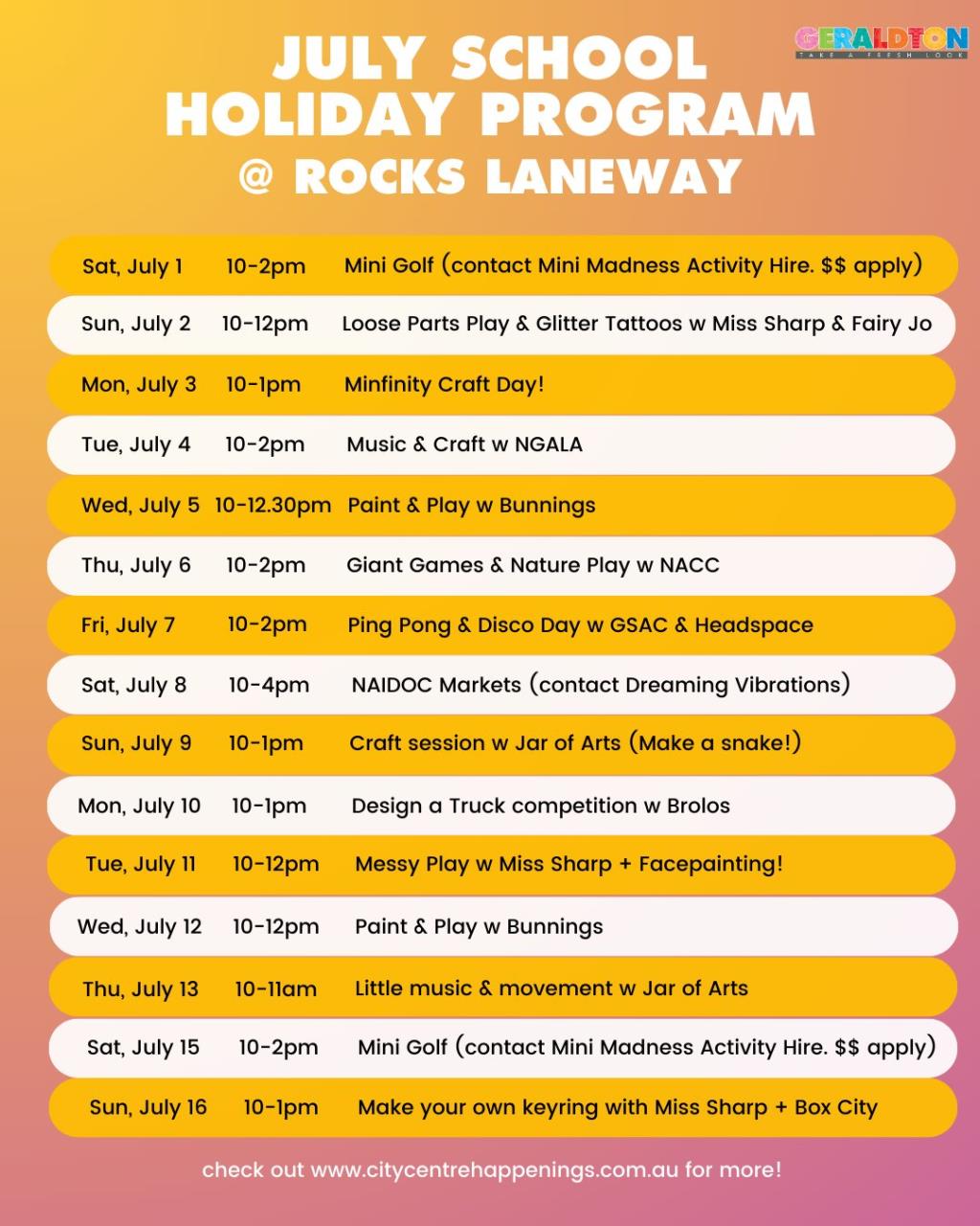 July School Holiday Program | Rocks Laneway » City of Greater Geraldton